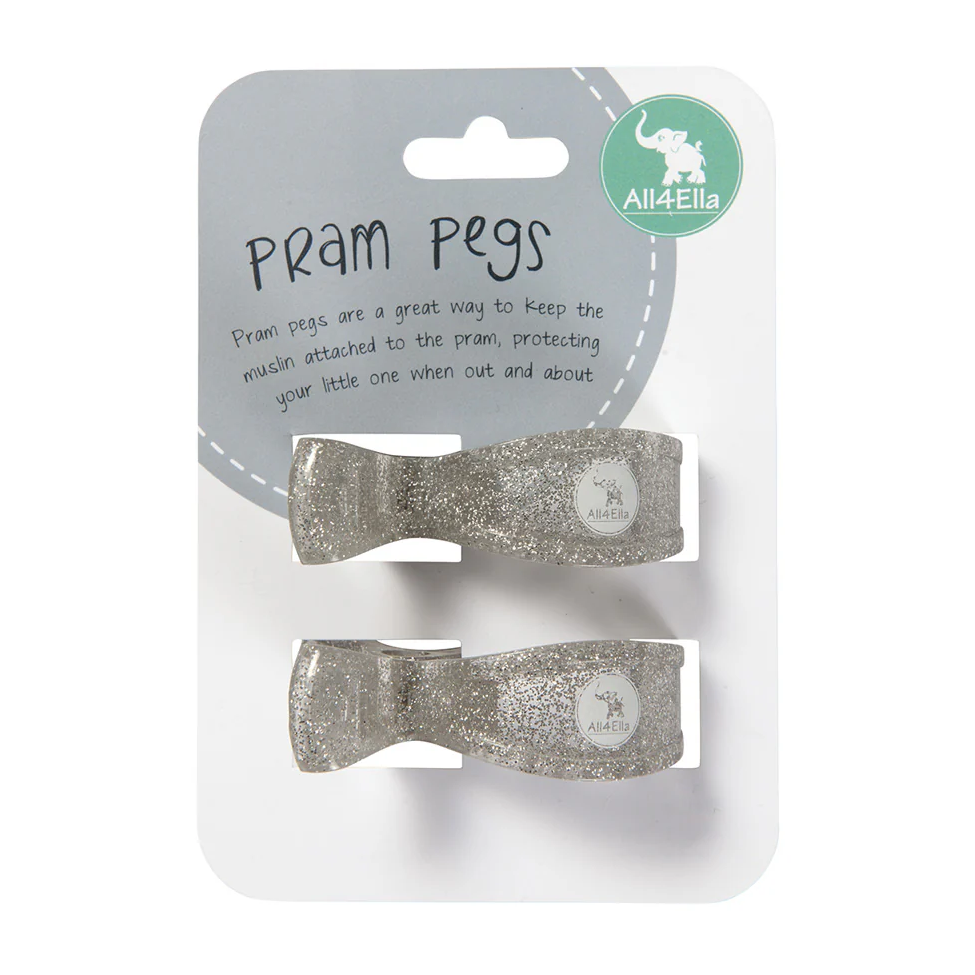 Pram Pegs 2 Pack - Silver Glitter