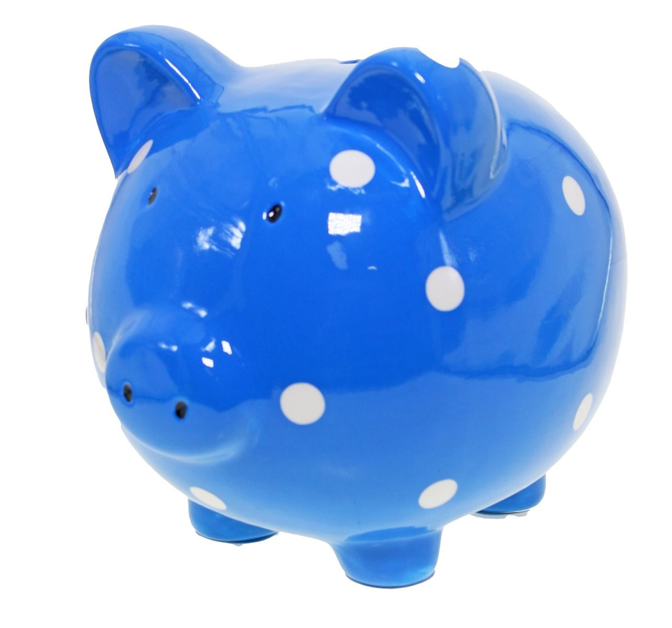 Piggy Bank - Blue Polka Dot