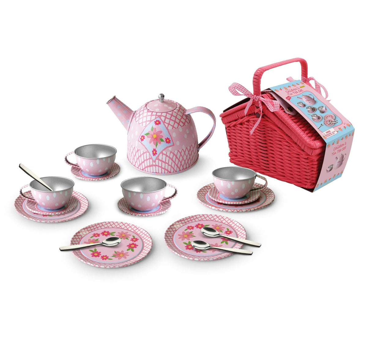 Floral Tin Tea Set in Picnic Basket – Toys and Tales