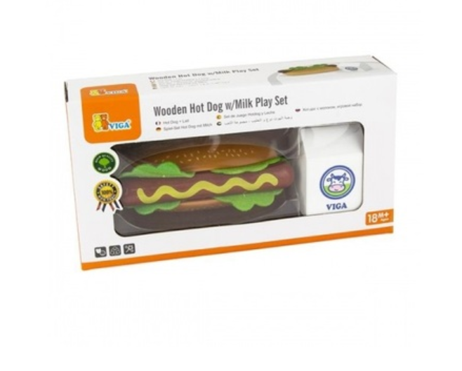 Wooden Hot Dog set with milk – Toys and Tales