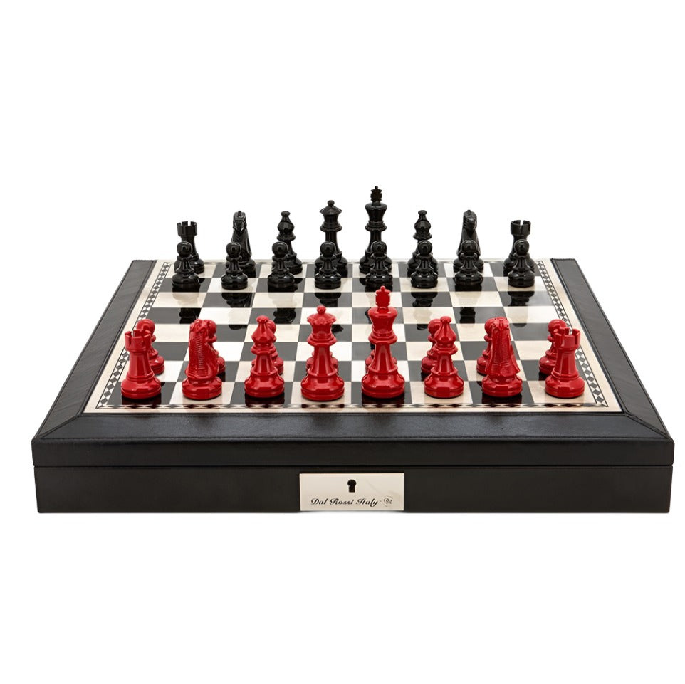 Black Bevilled Edge Chess Set -18" with French Lardy Black & Red 85mm